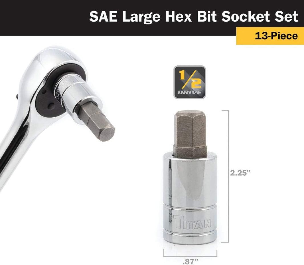 Titan 16130 SAE Large Hex Bit Socket Set-6 Piece