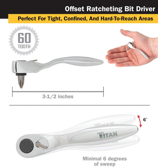 Titan Tools 11203 Offset Micro Bit Driver and Ratchet Set-2 pieces