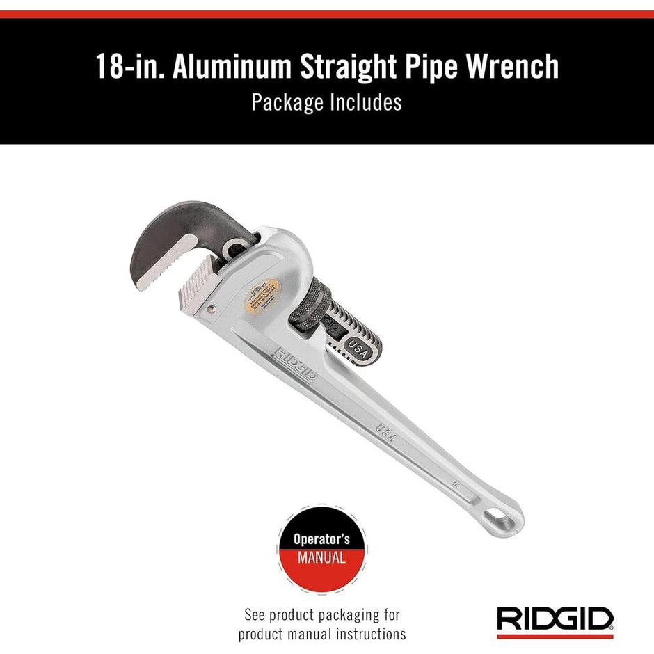 Ridgid 31100 Model 818 Aluminum Straight Pipe Wrench, 18" Plumbing Wre