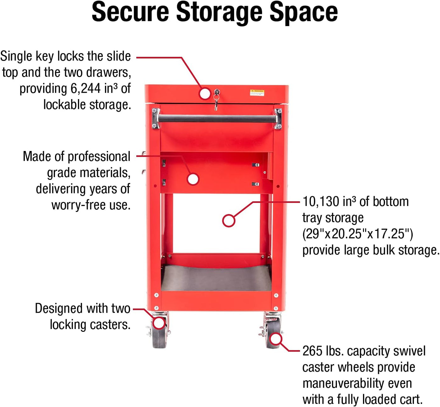 Sunex Tools 8035R Red Compact Slide Utility Cart, Locking Slide Top, S