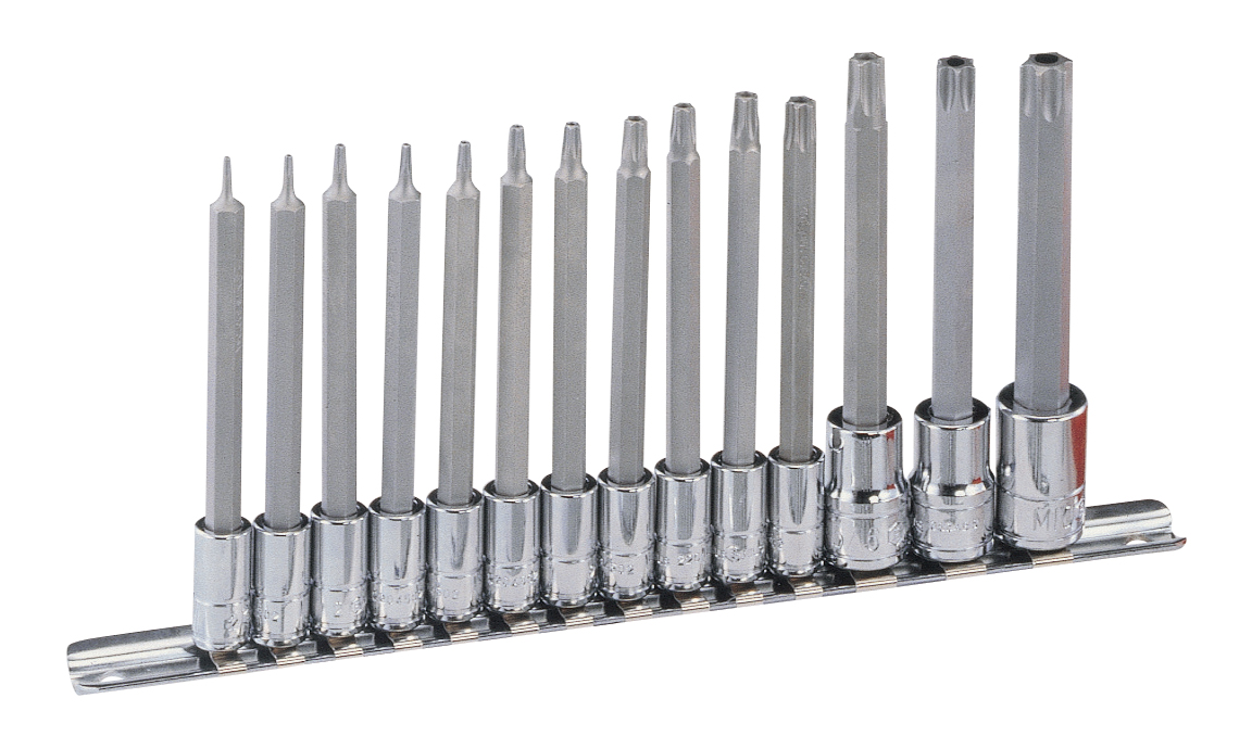 Genius Tools GNSBS2314TL 14Pc 1/4"-3/8"Dr. Long Star Bit Socket Set